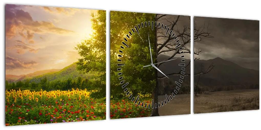 Obraz - Koloběh života (s hodinami) (90x30 cm)