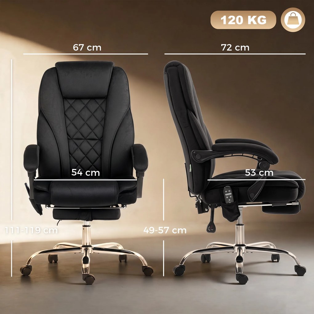 Masážní kancelářské křeslo Vinsetto s vyhříváním — ergonomické, polohovatelné, s nastavitelnou výškou, kabelovým ovládáním, výsuvnou podnožkou a 360°…