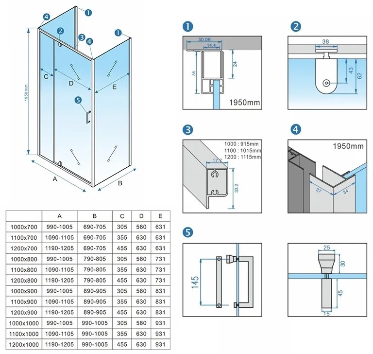 BPS-koupelny 3-stěnný obdelníkový sprchový kout HYD-OK23D 100/dveře x 80/zástěna cm, černý - bez vaničky
