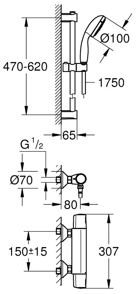 GROHE Precision Trend - Termostatická sprchová baterie se sprchovou soupravou, chrom 34237002