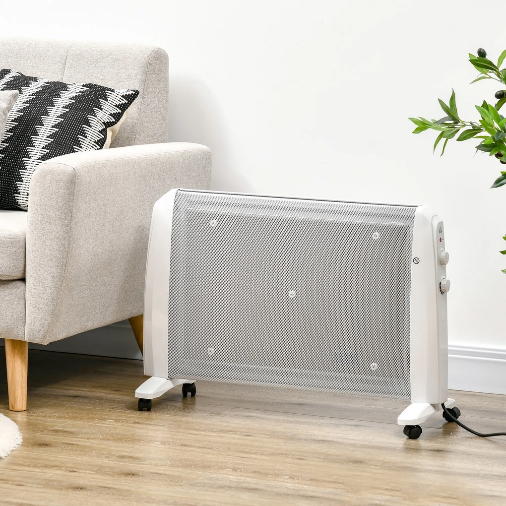 HOMCOM Mika topidlo 1000W/2000W s nastavitelným termostatem, 4 kolečka, 15-20 m², bílá