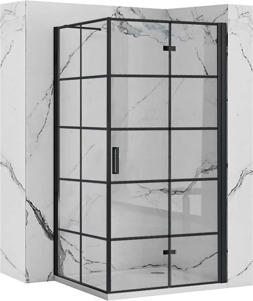 Rea Molier Black, sprchový kout se skládacími dveřmi 90(dveře) x 80(stěna), 6mm čiré sklo, černý profil, KPL-K8555