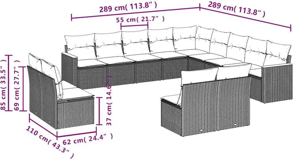 13dílný zahradní sedací souprava s poduškami černý polyratan 3226482