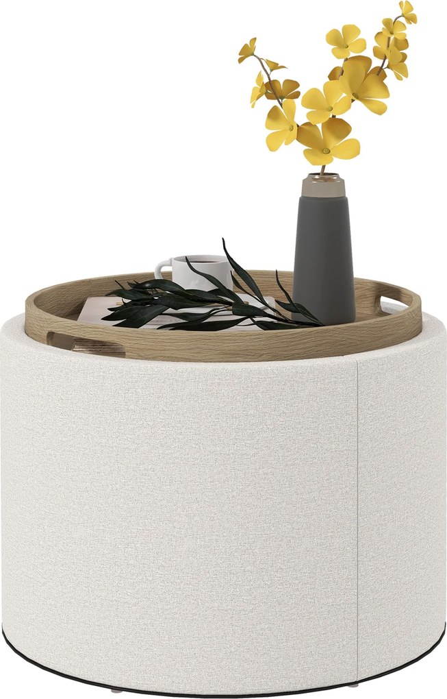 HOMCOM Skladovací Ottoman Podnožka Deka Skladovací Krabice Polstrovaný Ottoman, Látka s Vzhledem Lnu 56 x 42 x 42 cm Krémová | Aosom
