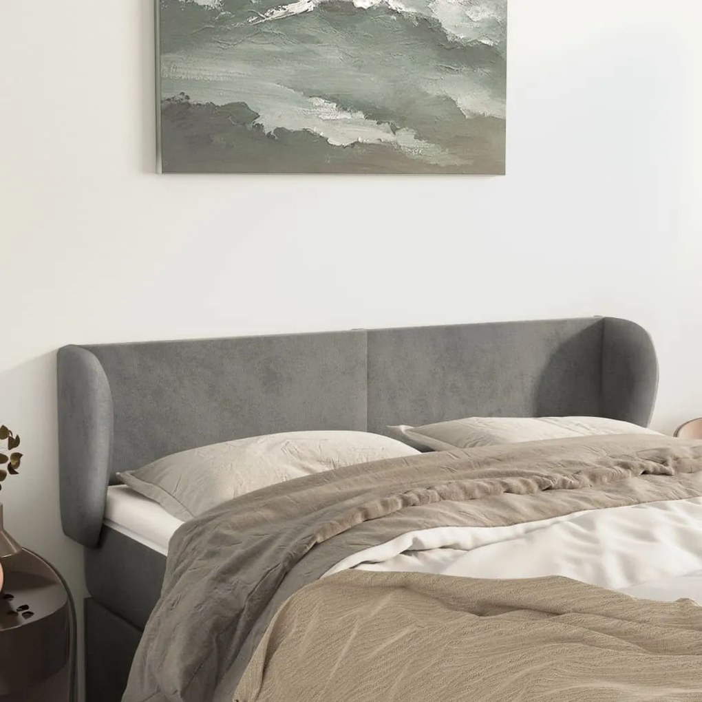 Čelo postele typu ušák světle šedé 147x23x78/88 cm samet 3116912