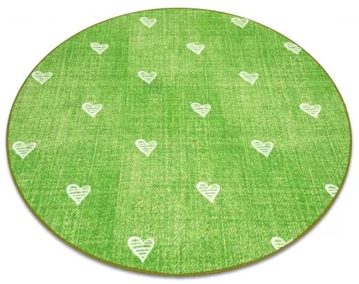 Dětský kulatý koberec HEARTS Srdíčka Zelený Rozměr: průměr 150 cm