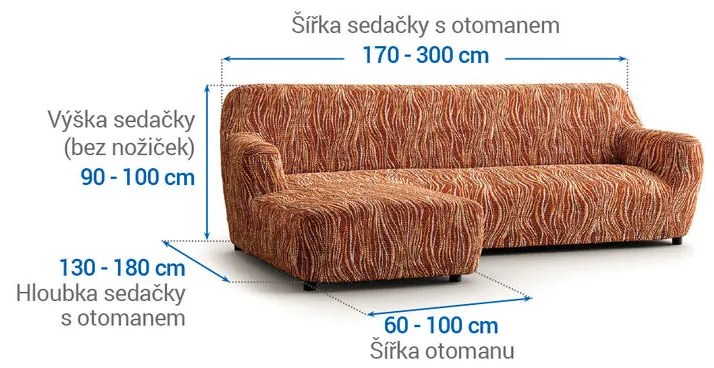 Bielastické potahy UNIVERSO NOVÉ žíhané cihlové sedačka s otomanem vlevo (š. 170 - 300 cm)