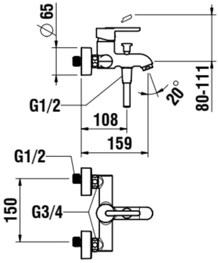 LAUFEN H3210810044001 - Vanová baterie LUA lesklý chrom