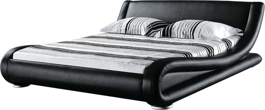 Černá kožená postel 160x200 cm - AVIGNON