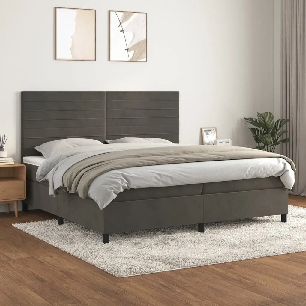 Box spring postel s matrací tmavě šedá 200x200 cm samet 3143104