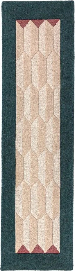Ručně tkaný vlněný běhoun v přírodní barvě/zelenomodrý 60x230 cm Apex Border Wool – Flair Rugs