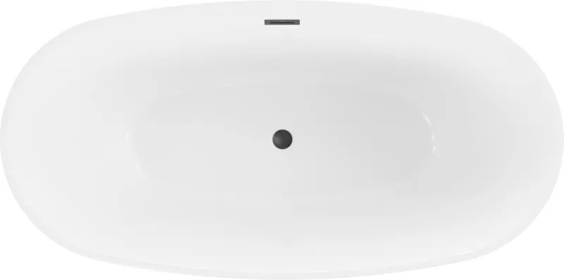 Mexen Eris volně stojící vana 180 x 80 cm, bílá, černý přepad - 53441808000-70