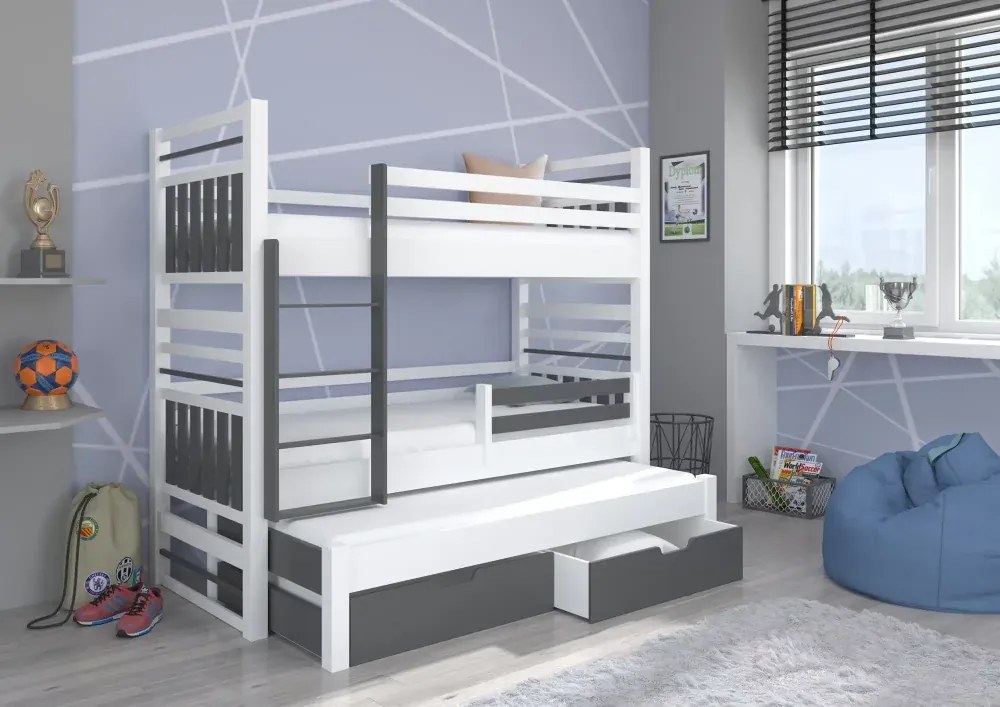 Třílůžková patrová postel s matracemi HIPPO 180x80