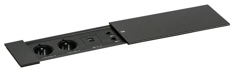 Stůl SQUARE 2000 x 800 x 750, grafit + 2x stolní zásuvka TYP IV, černá