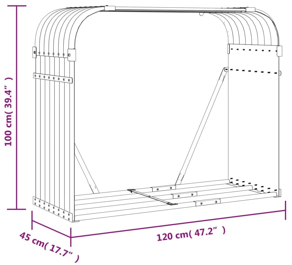 Stojan na dřevo zelený 120 x 45 x 100 cm pozinkovaná ocel,  364543