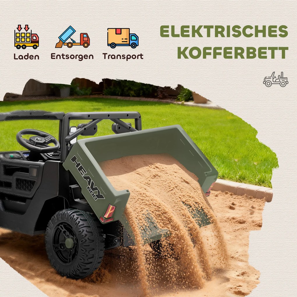 AIYAPLAY Elektrické vozidlo, 2 motory, zavazadlový prostor, design UTV, hudební funkce, zelené