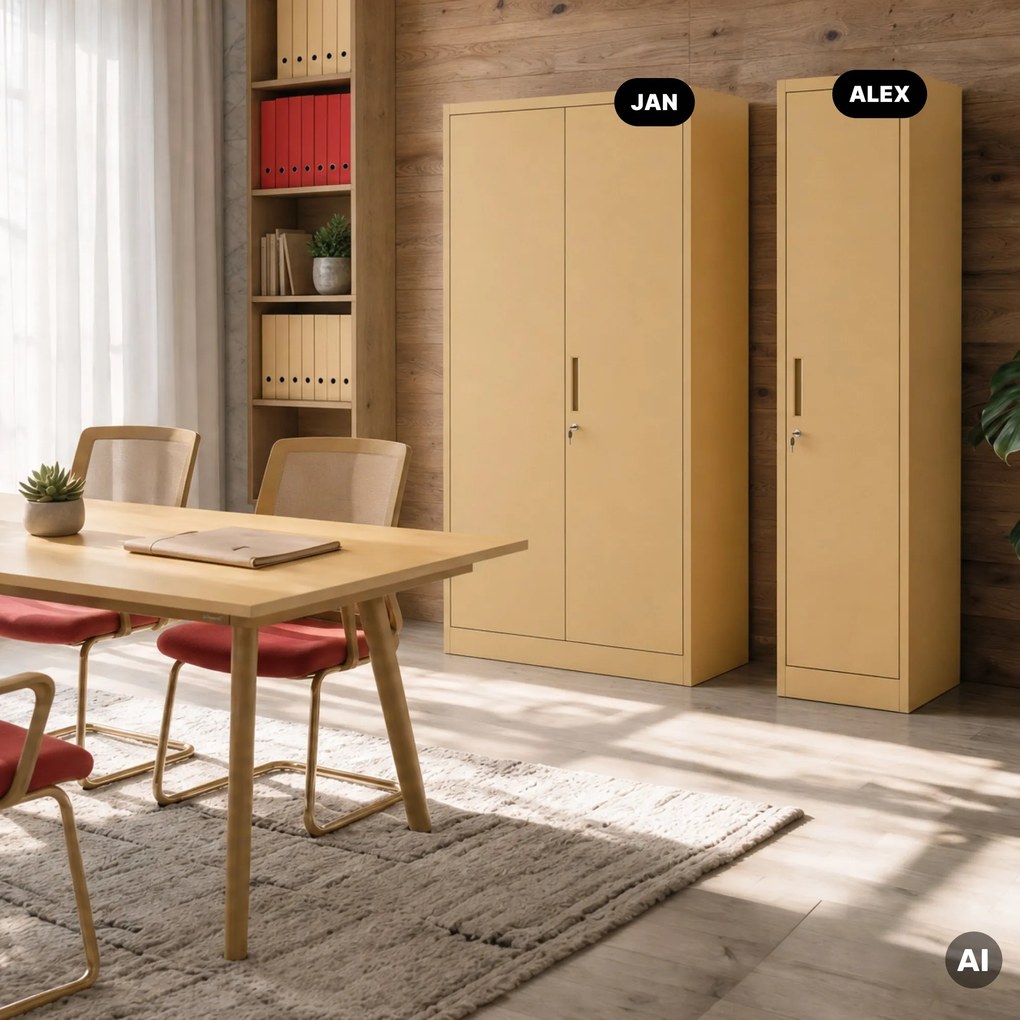 Úzká kovová kancelářská skříň na spisy a dokumenty, béžová, 450x1850x400 mm: ALEX Fresh Style