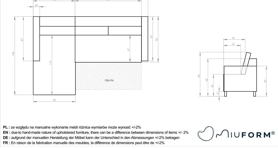 Šedá manšestrová rozkládací rohová pohovka (levý roh) Lofty Lilly – Miuform