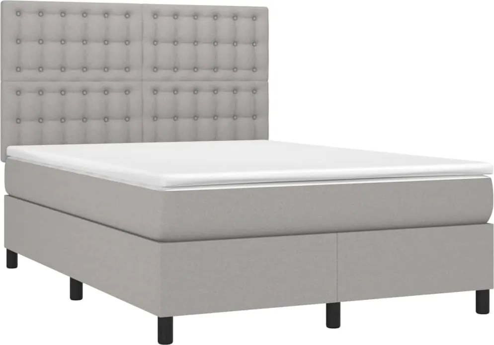 Box spring postel s matrací a LED světle šedá 140x200 cm textil 3135197