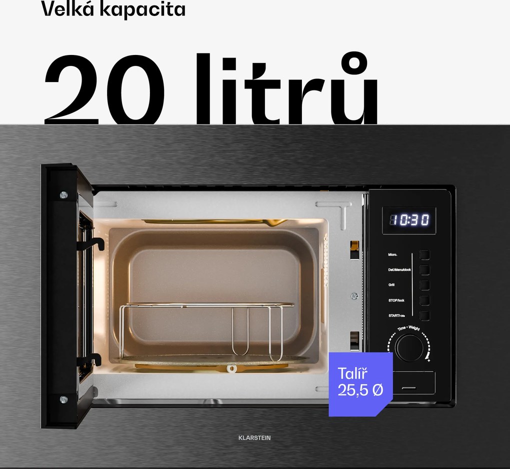 Klarstein Vestavná mikrovlnná trouba Verosteel s grilem | 800 W gril | 700 W mikrovlnná trouba | 60 cm