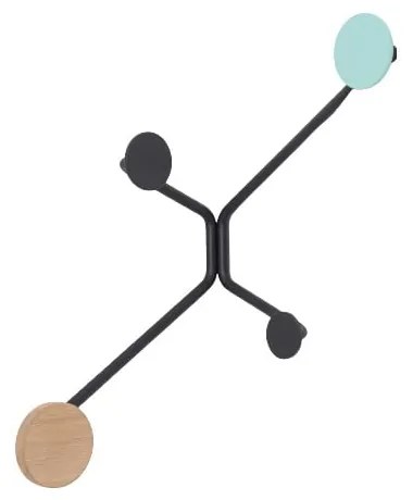 Černý rohový nástěnný věšák s mentolově zeleným detailem Gazzda Hook