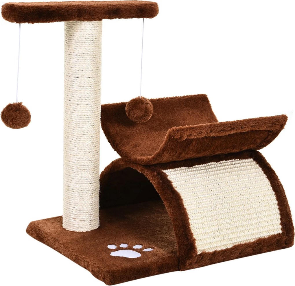 PawHut Malý Škrábací Stromek pro Kočky s Hračkou Hnědý L40 x Š30 x V43 cm