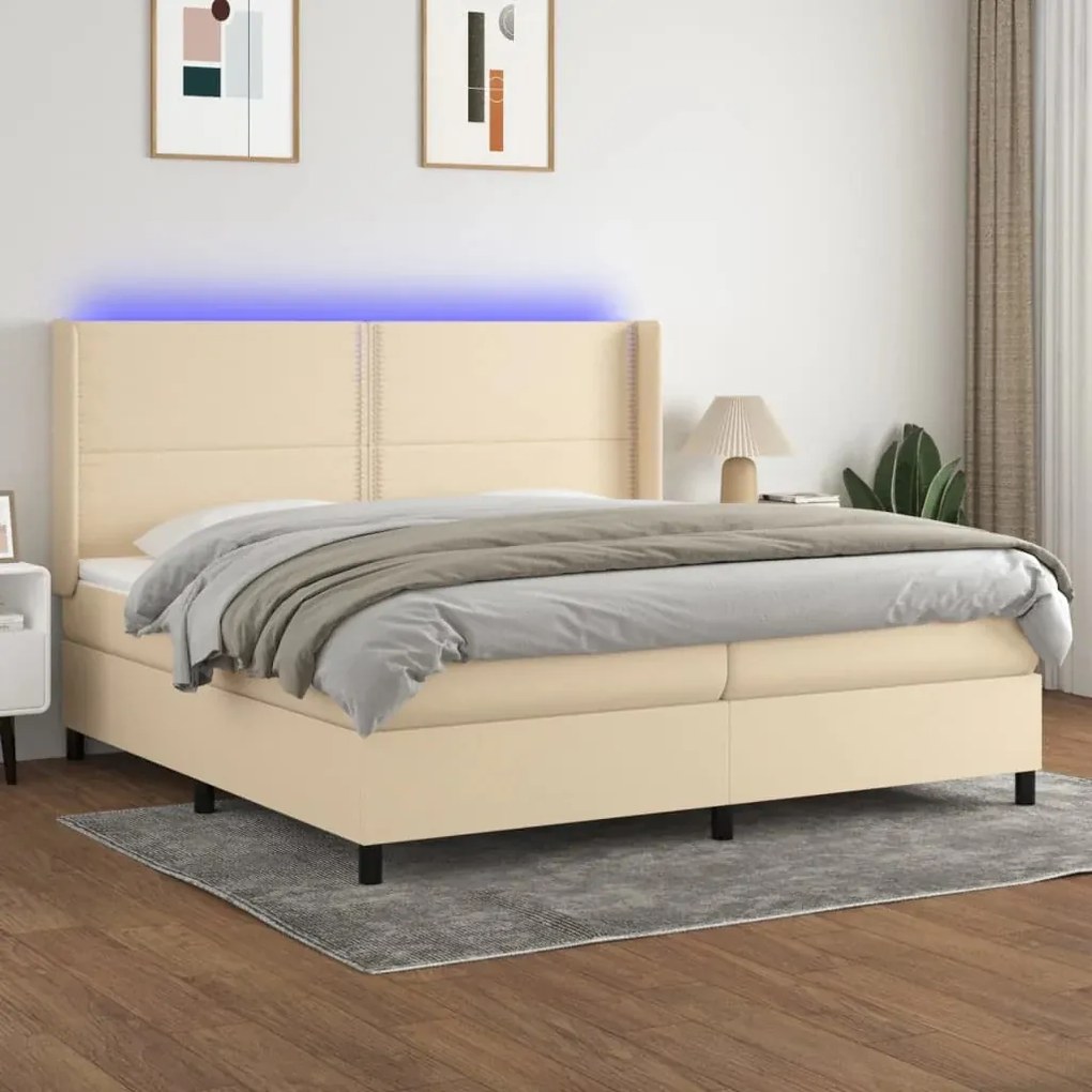 Box Spring Postel S Matrací A Led Textil Krémová Hladké s hřebíky 200 x 2