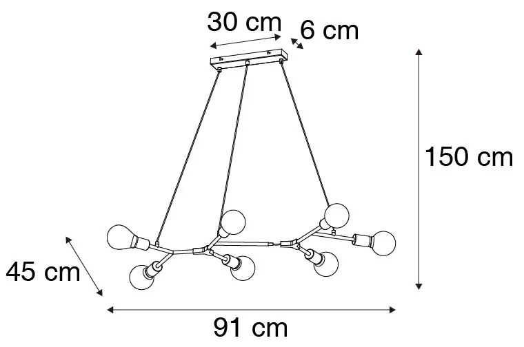 Designová závěsná lampa černá se zlatými 7 světly - Dirk