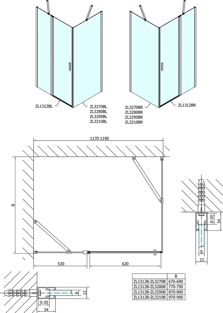Polysan, Zoom Line Black obdélníková sprchová zástěna 1200x900mm L/P varianta, ZL1312BZL3290B
