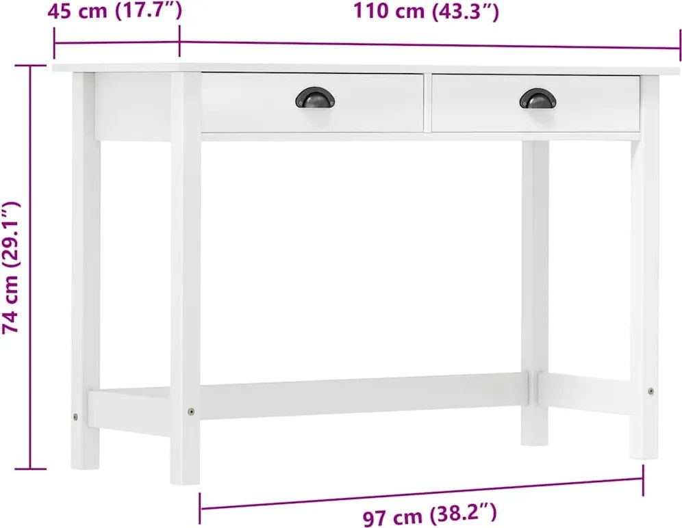 Konzolový stolek Hill 2 zásuvky 110x45x74 cm masivní borovice 288992