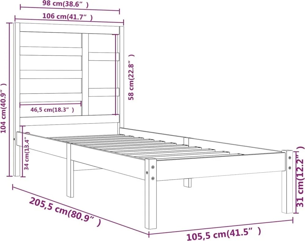 vidaXL Rám postele masivní dřevo 100 x 200 cm [3105786] Barva: Šedá