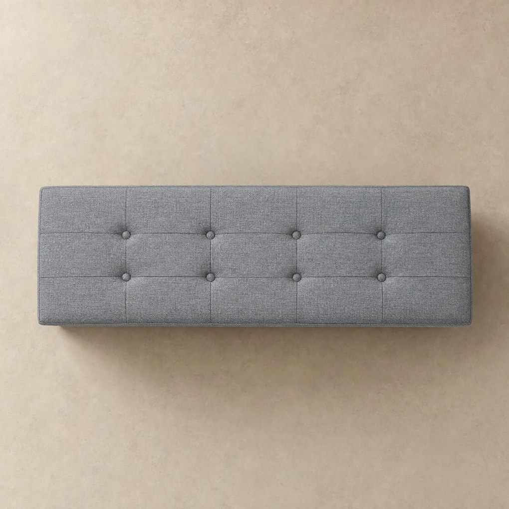 Obdélníkový taburet s úložným prostorem, skládací, 110 × 38 × 38 cm, šedý