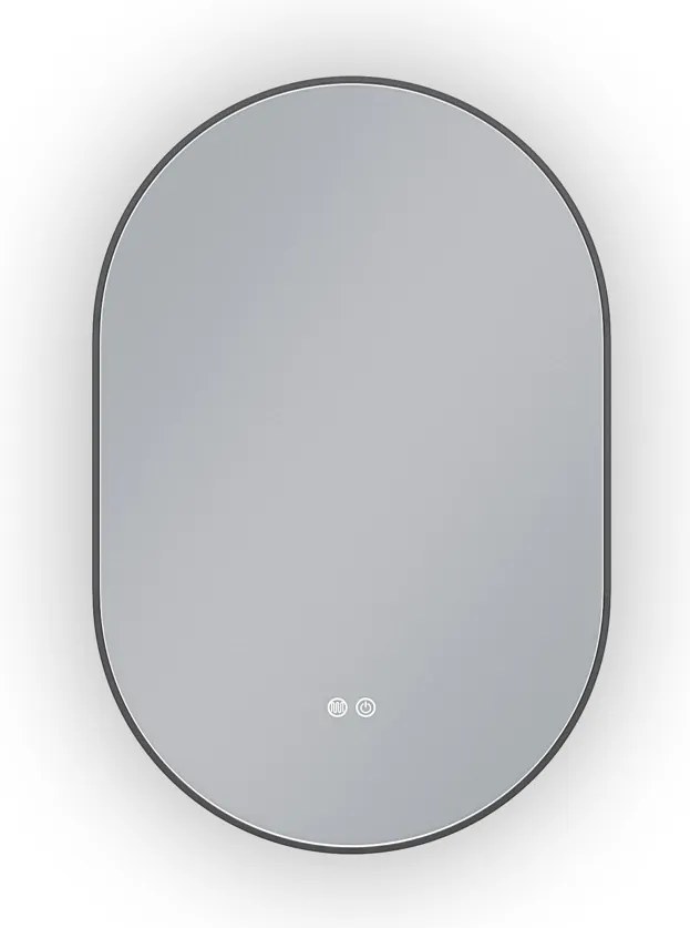 Erga Freya, oválné LED zrcadlo 60x90cm v černém kovovém rámu, 3 barvy světla, zadní osvětlení, vyhřívací podložka proti zapaření, ERG-V01-FREYA-6090-BK