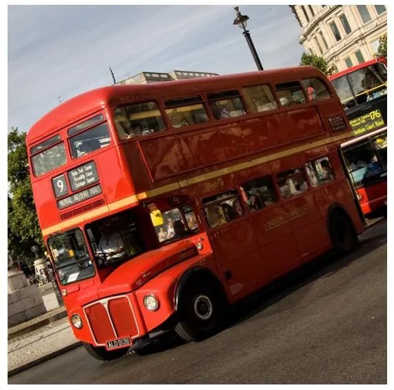 Obraz červeného dvoupatrového autobusu (30x30 cm), 40 dalších rozměrů
