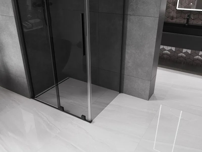 Mexen Velar, sprchový kout s posuvnými dveřmi 110 x 80 cm, 8mm šedé sklo, černá matná, 871-110-080-41-70