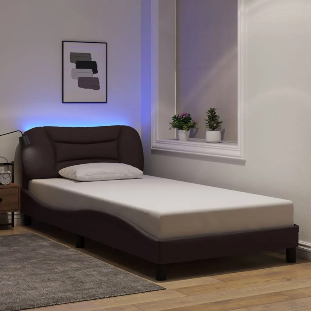 Rám postele s LED bez matrace Hvar Tmavě hnědá 100x200 cm Látka 3213686