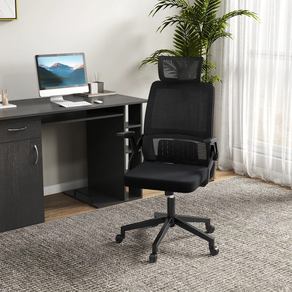 Ergonomická kancelářská židle Vinsetto, židle k psacímu stolu s nastavitelnou opěrkou hlavy, výškově nastavitelné područce, počítačová židle s funkcí…