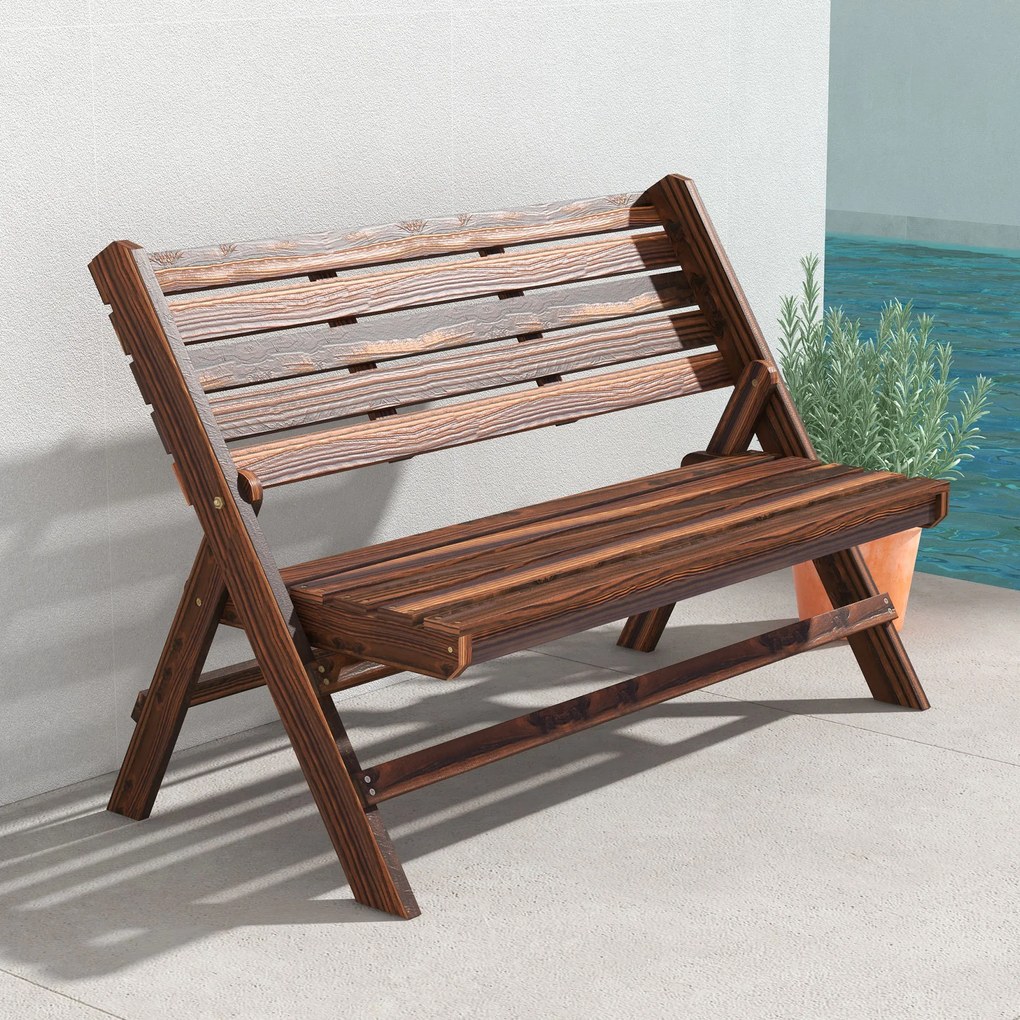 Zahradní lavice Outsunny 2místná dřevěná lavice s opěradlem s nosností až 250 kg na zahradní balkon 122 x 63 x 83 cm | Aosom.de