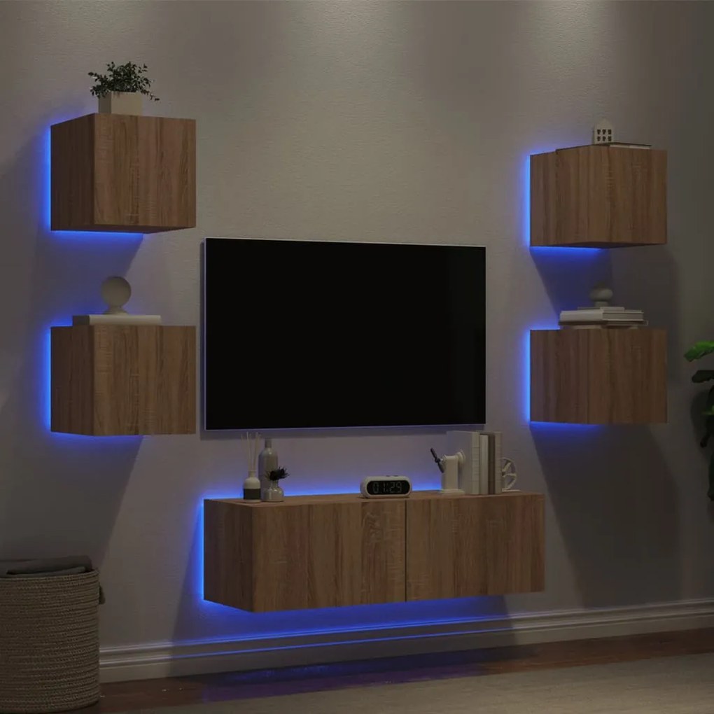 5dílná obývací stěna s LED osvětlením dub sonoma - Default Title