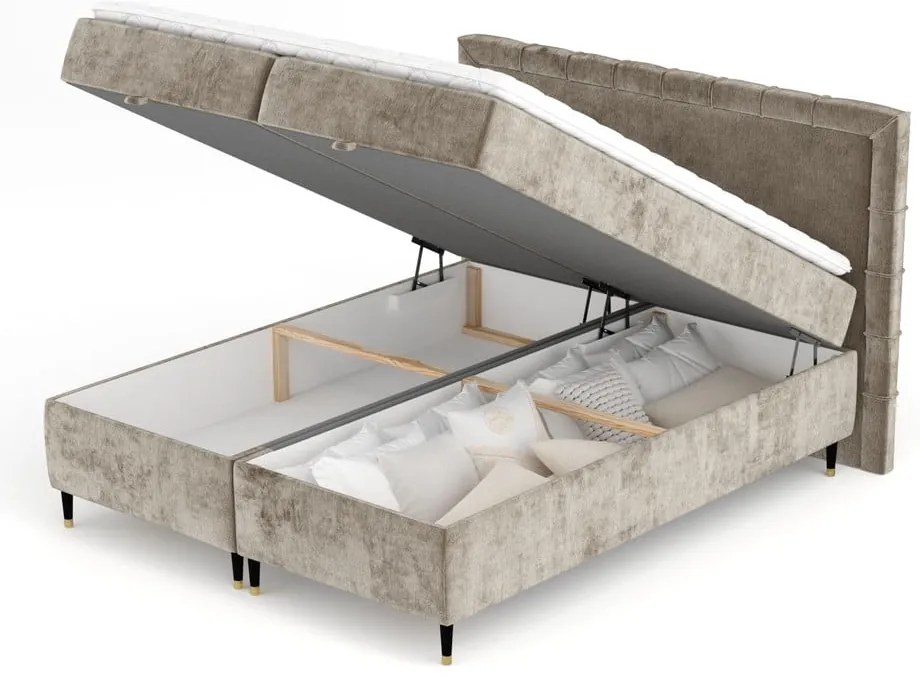 Béžová boxspring postel s úložným prostorem 180x200 cm Voyage – Maison de Rêve
