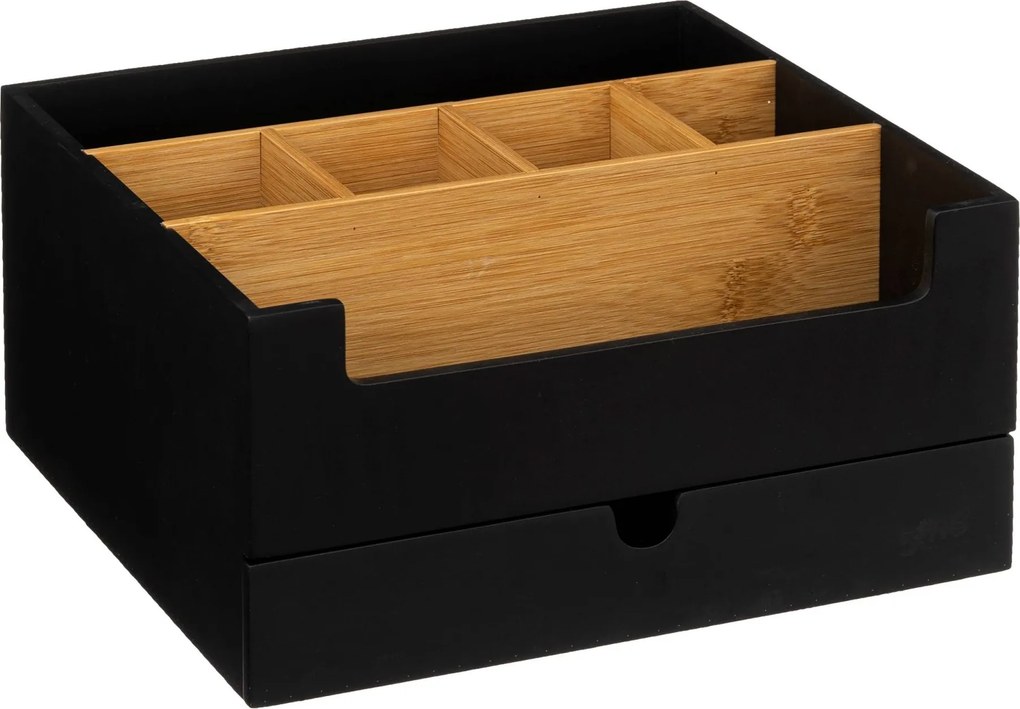Organizér na kosmetiku se zásuvkou, černý, bambusový