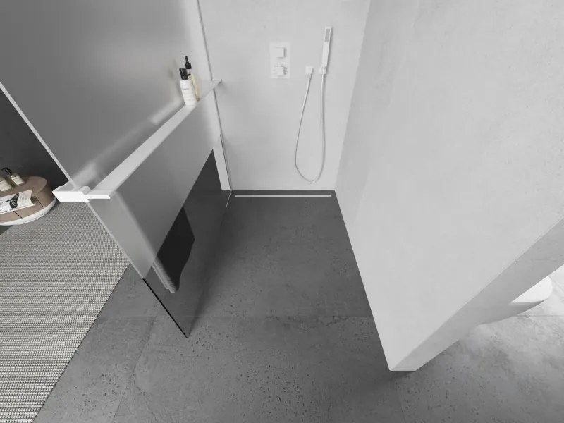 Mexen Kioto+ L, sprchová zástěna Walk-In s poličkou a věšákem 80 x 200 cm, 8mm čiré sklo-námraza, bílý profil, 800-080-123-20-35