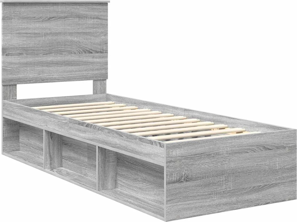 Rám postele s čelo Šedá Sonoma 75 x 190 cm Masivní borové dřevo 3411078