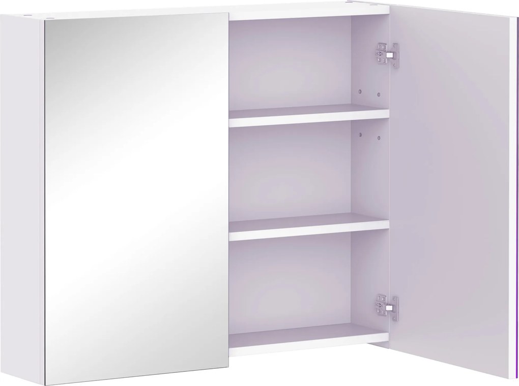 HOMCOM Nástěnná koupelnová skříňka s zrcadlem, 70 x 60 cm, koupelnový nábytek, lékárnička s nastavitelnou policí, bílá