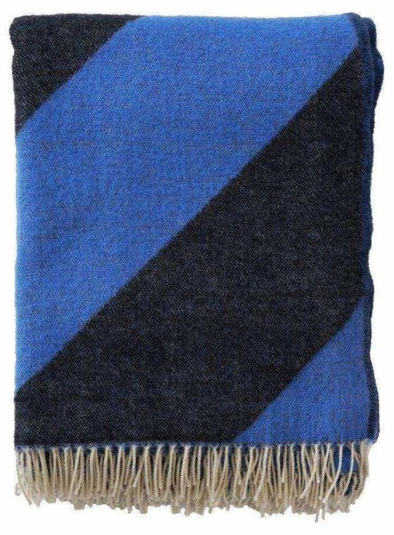 Merino pléd Angle blue black 130x200, Klippan Švédsko Modrá