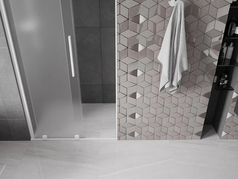 Mexen Velar, posuvné sprchové dveře do otvoru 110 cm, 8mm sklo námraza, bílá matná, 871-110-000-31-20