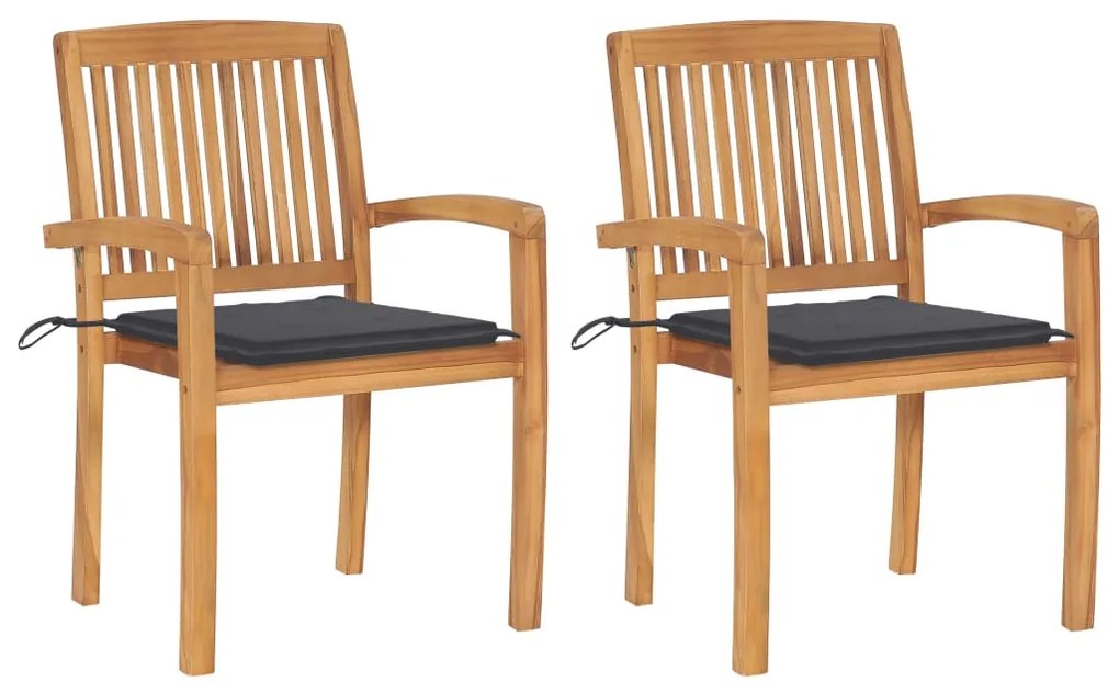3063252 vidaXL Zahradní židle 2 ks antracitové podušky masivní teakové dřevo