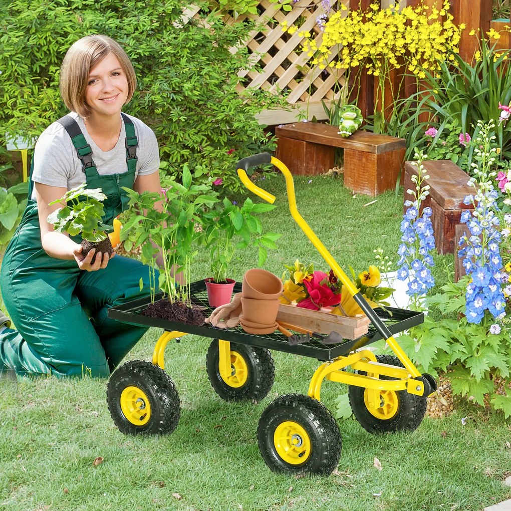 Outsunny Zahradní Transportní Kára Rukávový Vozík 4 Kol 94L x 48,5W x 100H cm Max. Nosnost 150 Kg Železo