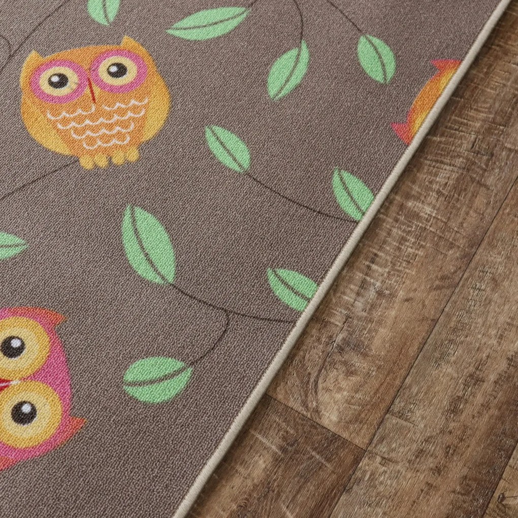 AladinWorld Expres, Dětský kusový koberec Little Owls kruh, 400x400 (průměr) kruh, hnědá, dětský pokoj