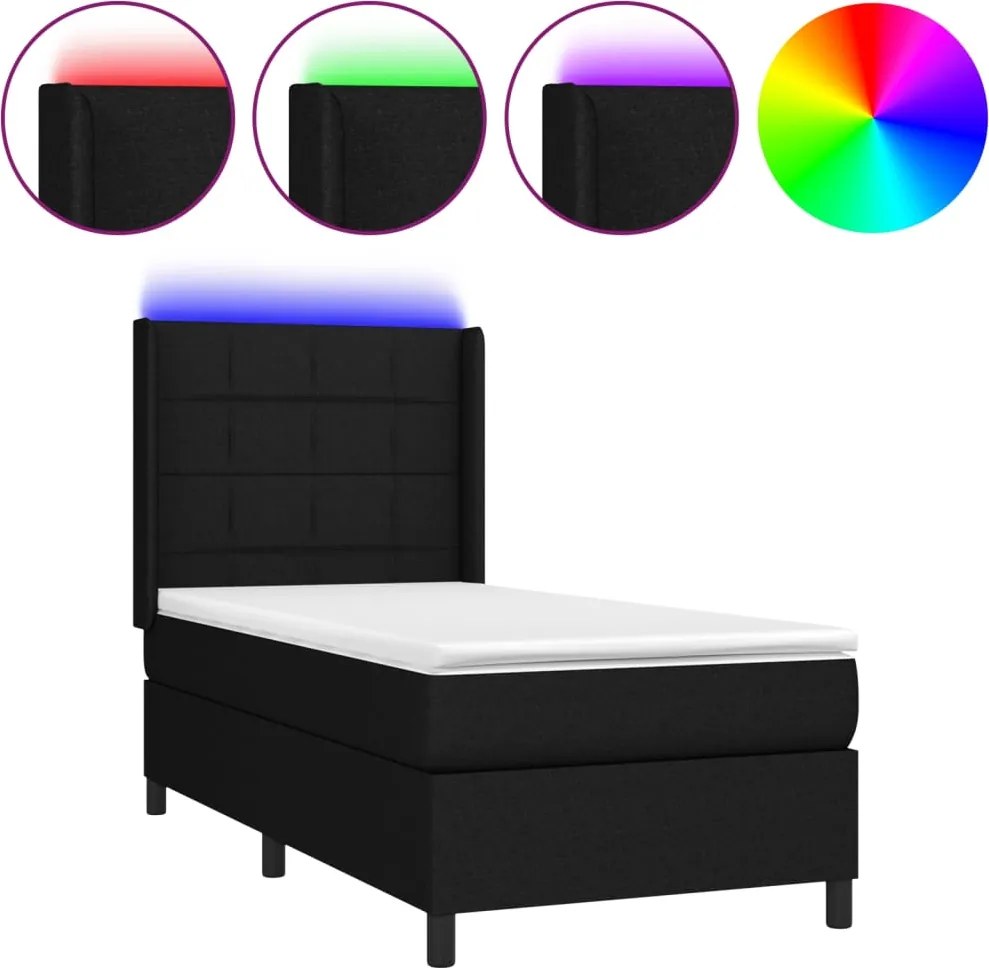 Box spring postel s matrací a LED černá 80 x 200 cm textil 3138271